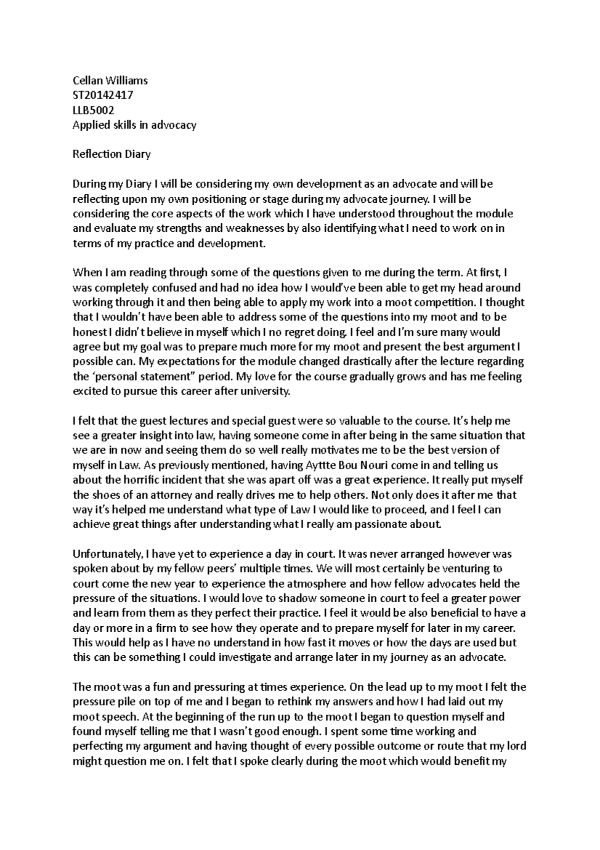 Diary - I will be considering the core aspects of the work which I have ...