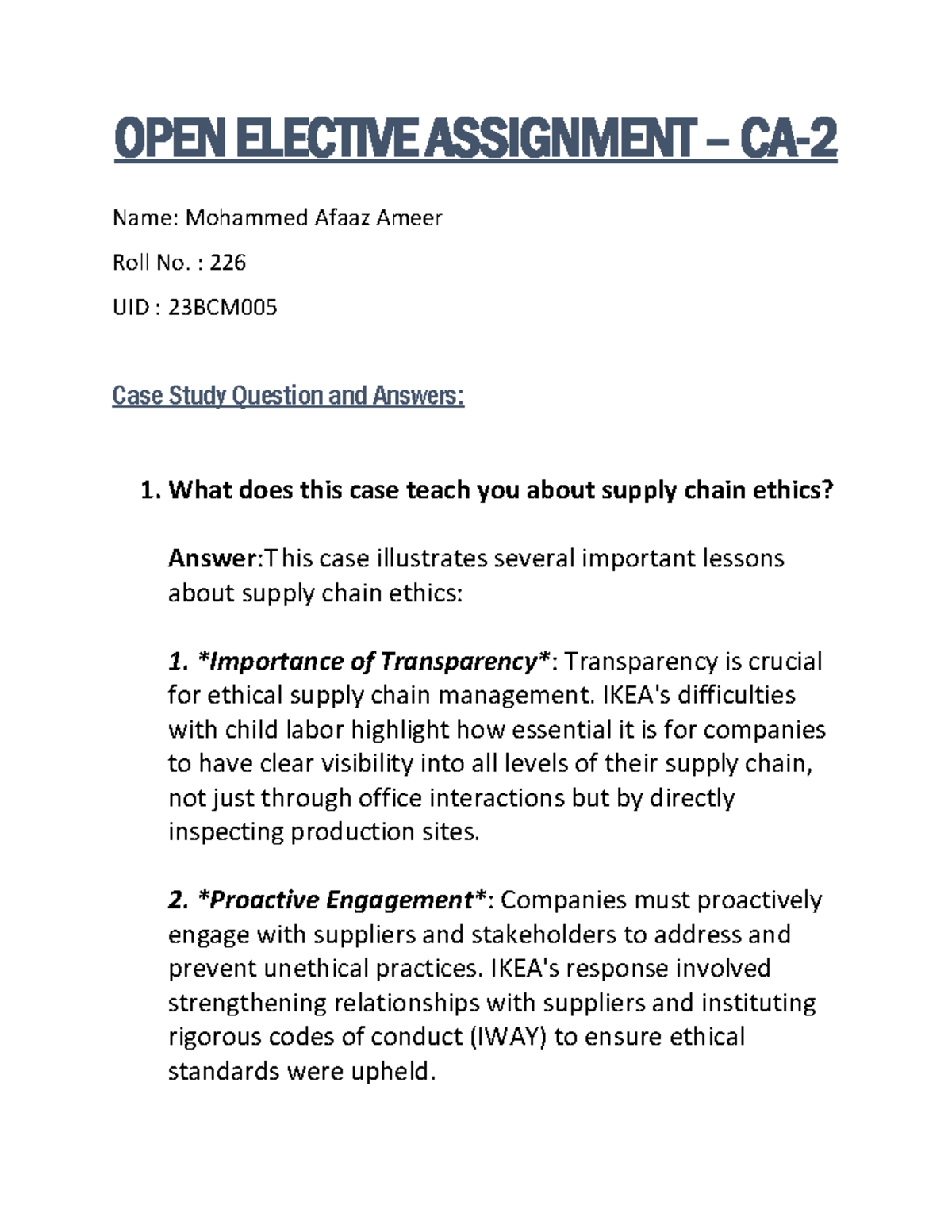 Open Elective assignment-CA2 - OPEN ELECTIVE ASSIGNMENT – CA- 2 Name ...