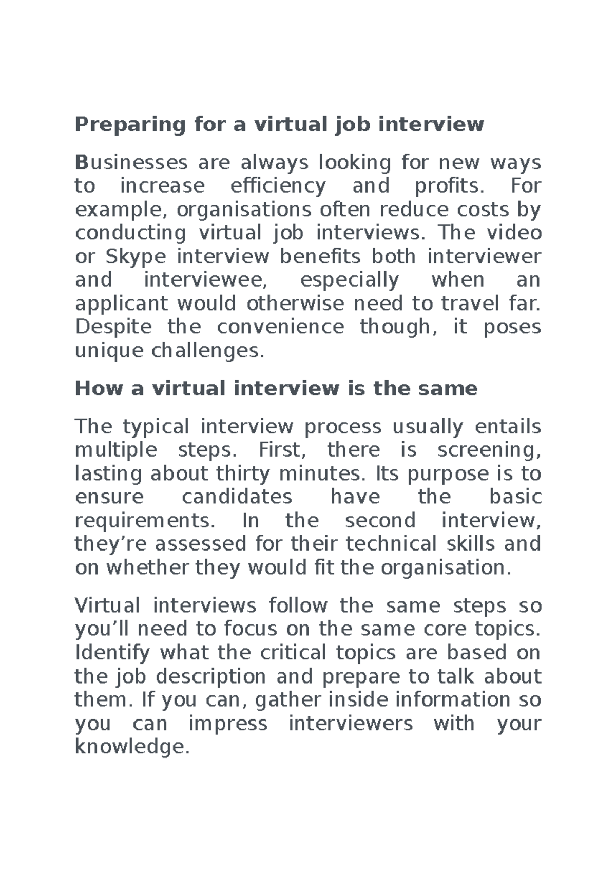 Preparing for a virtual job interview - Preparing for a virtual job ...