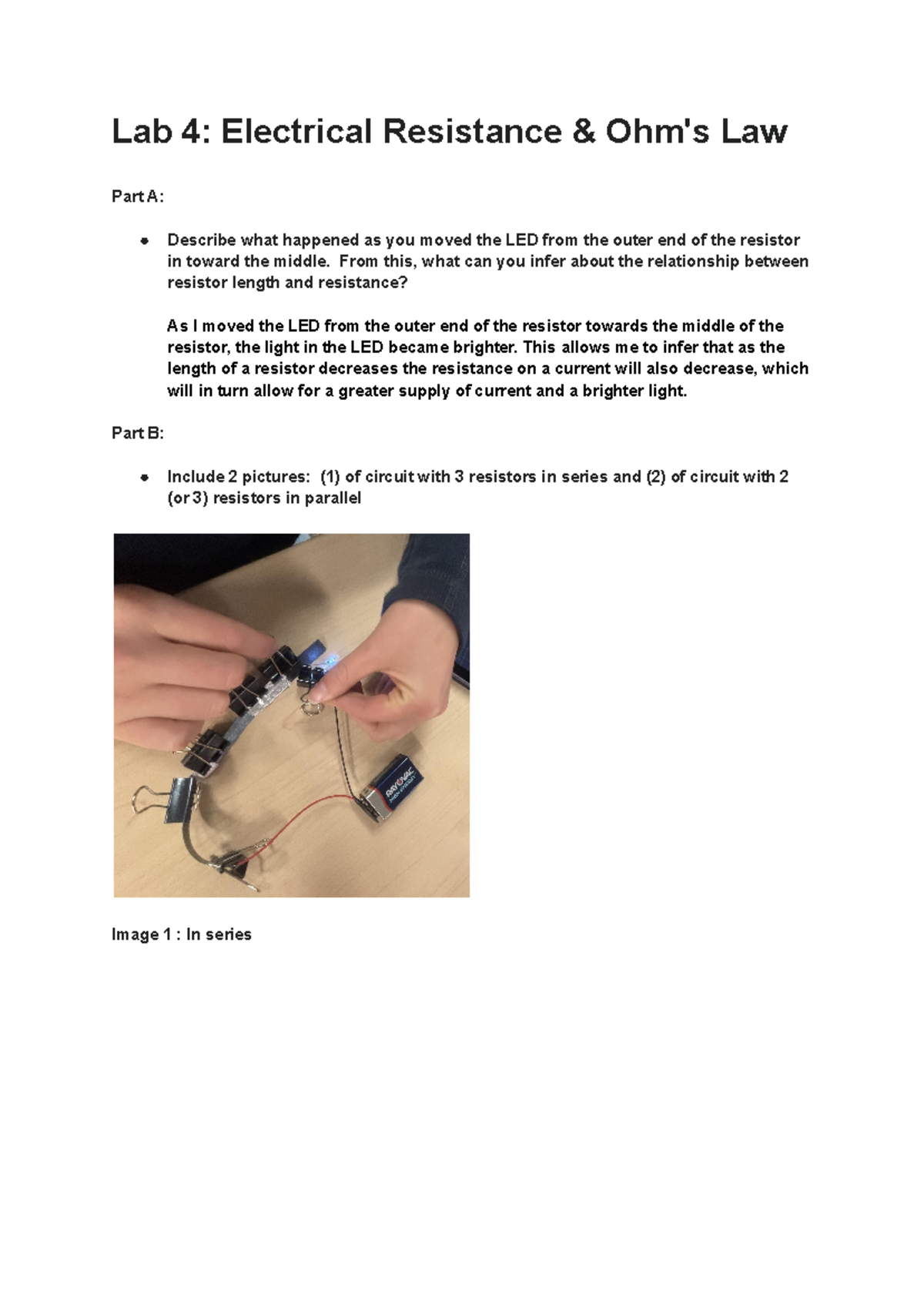 Phys 1300 Lab 4 - lab 4 pdf that you must upload alongside the lab - Lab 4: Electrical ...
