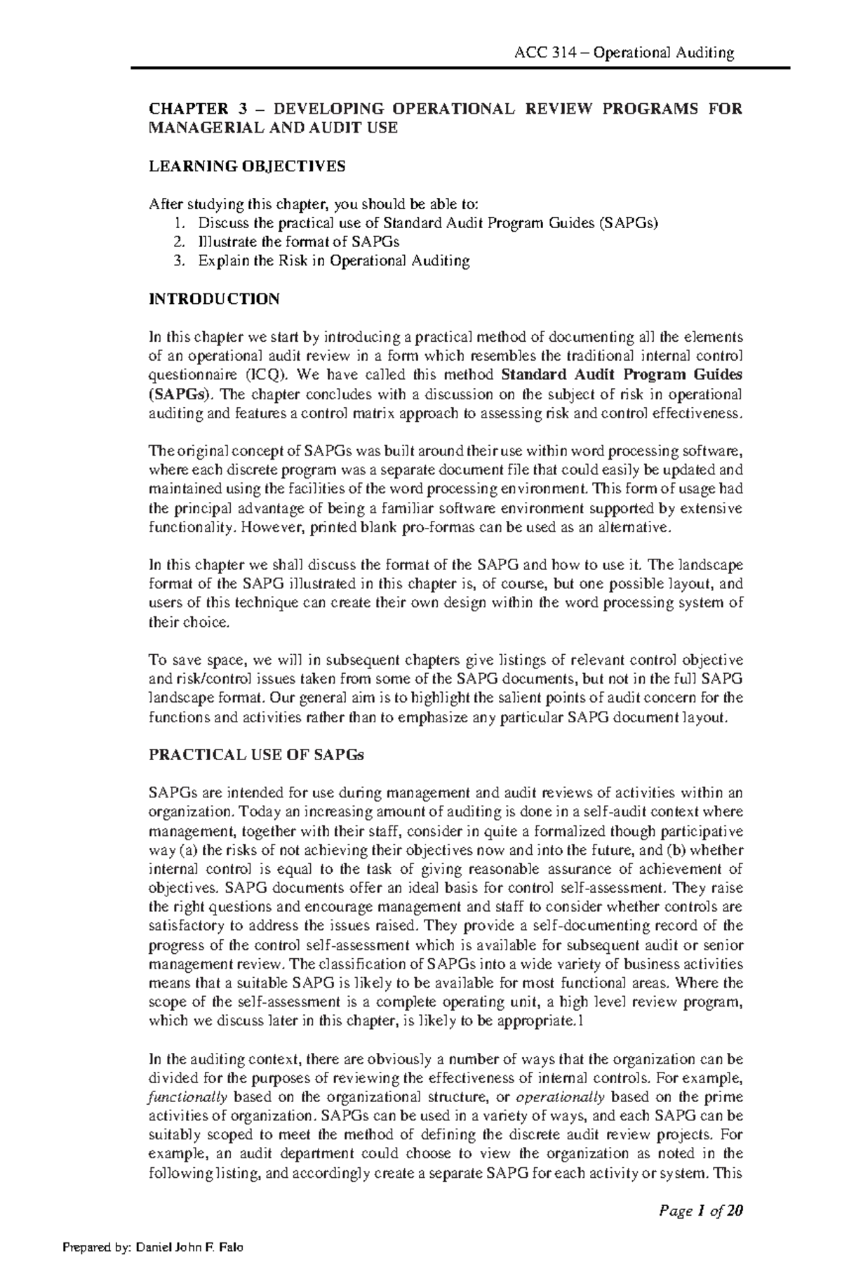 ACC 314 - M003 Developing Operational Review Programs for Managerial and Audit Use - Studocu