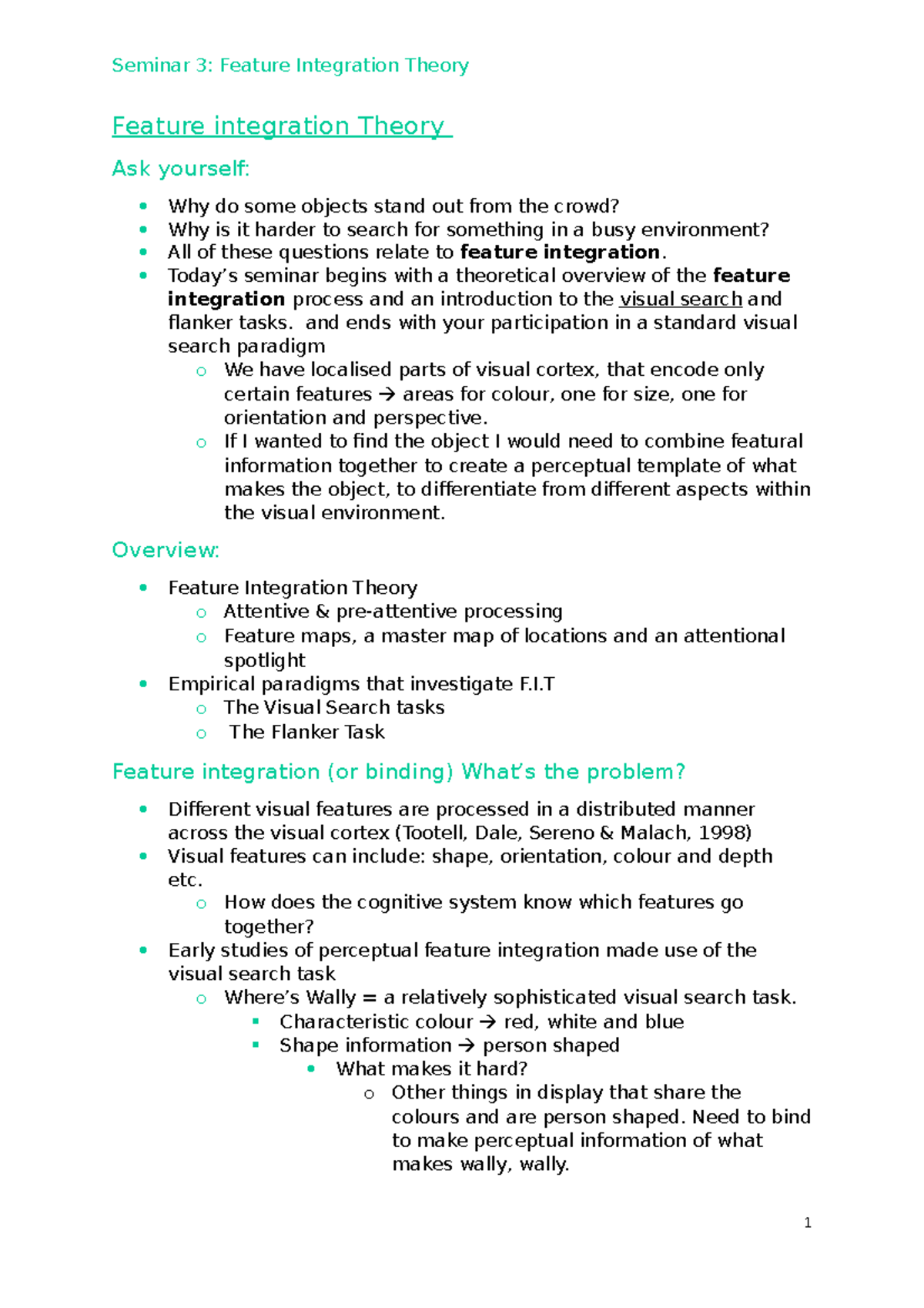 S3 Feature Integration Theory - Feature integration Theory Ask yourself ...