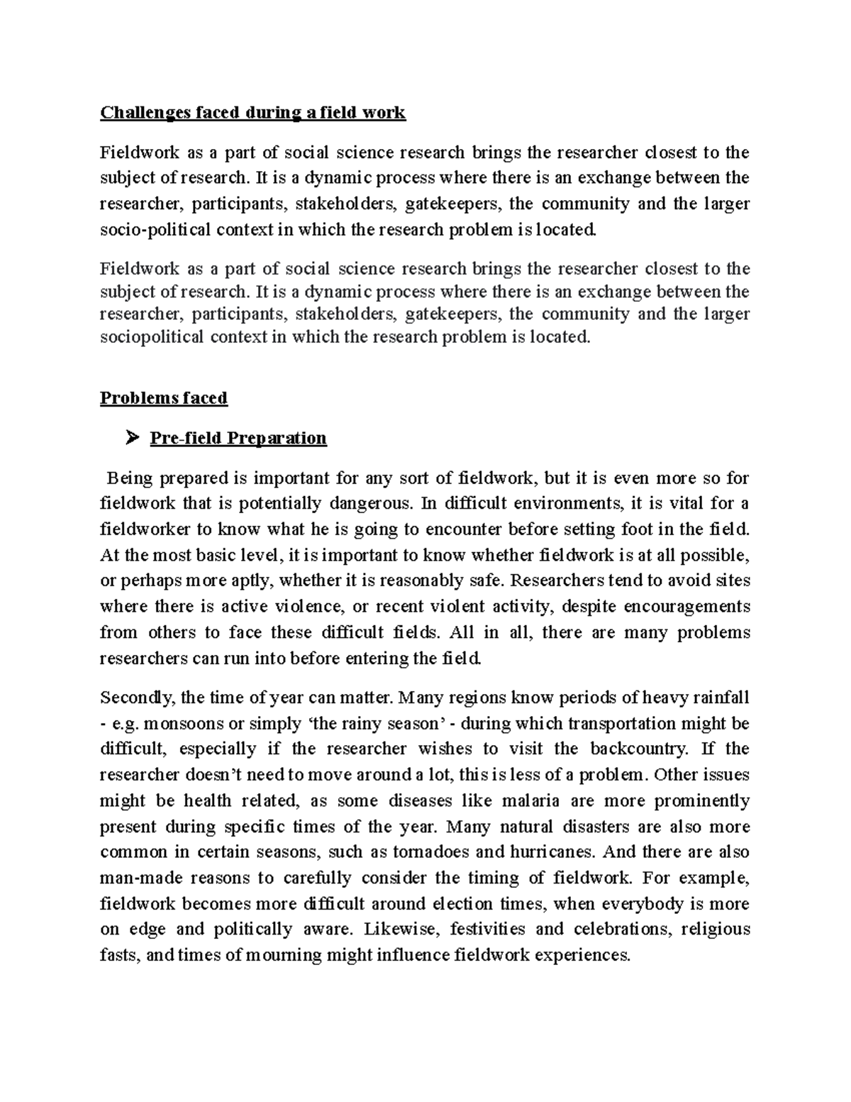 Challenges faced during a field work - Challenges faced during a field ...