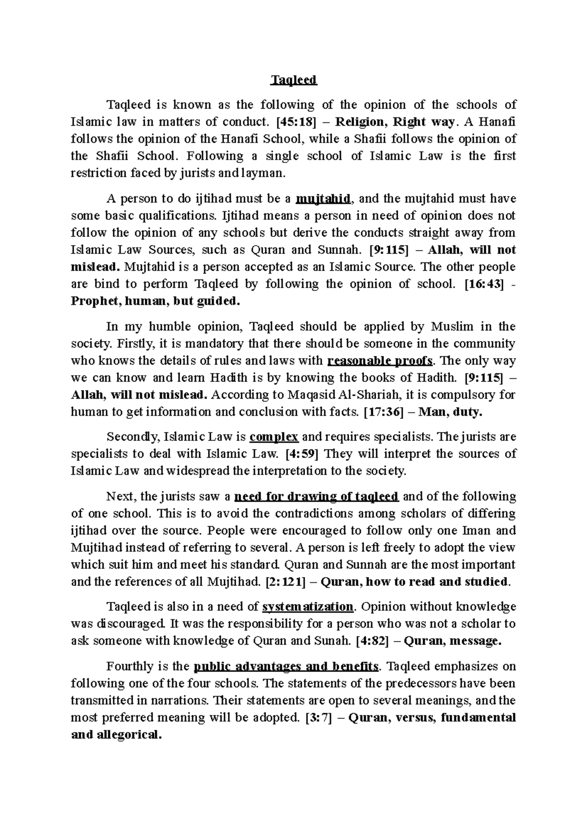 Taqleed- SQ - Grade: A - Taqleed Taqleed is known as the following of ...