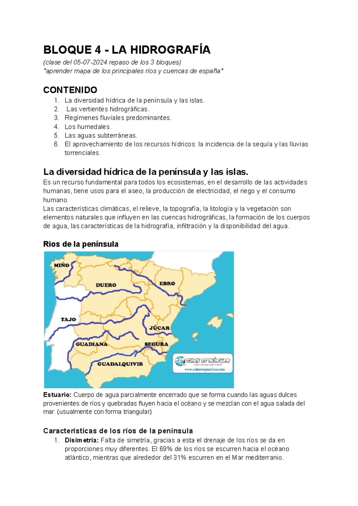 Geografia Bloques 4, 5, 6 - BLOQUE 4 - LA HIDROGRAFÍA (clase del 05-07 ...