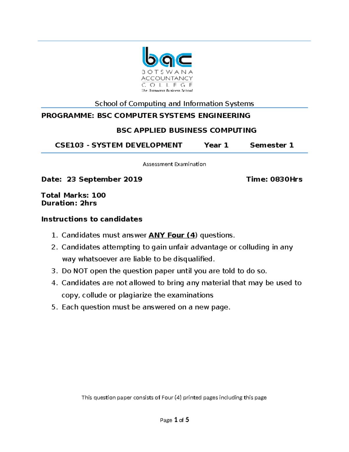 2019 SD Assessment Test - School of Computing and Information Systems ...