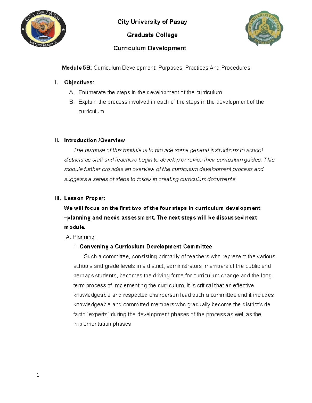 Module 5B Curriculum Development Purposes Practices And Procedures ...