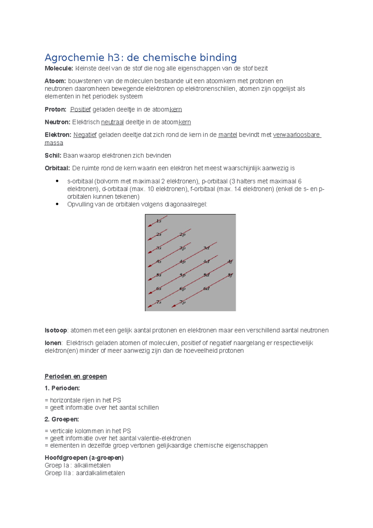 Agrochemie h3 - samenvatting H3 - Agrochemie h3: de chemische binding ...