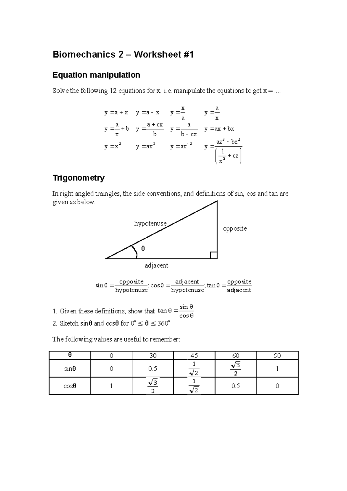 Biomechanics 2 - 01 - worksheet - Biomechanics 2 – Worksheet Equation ...