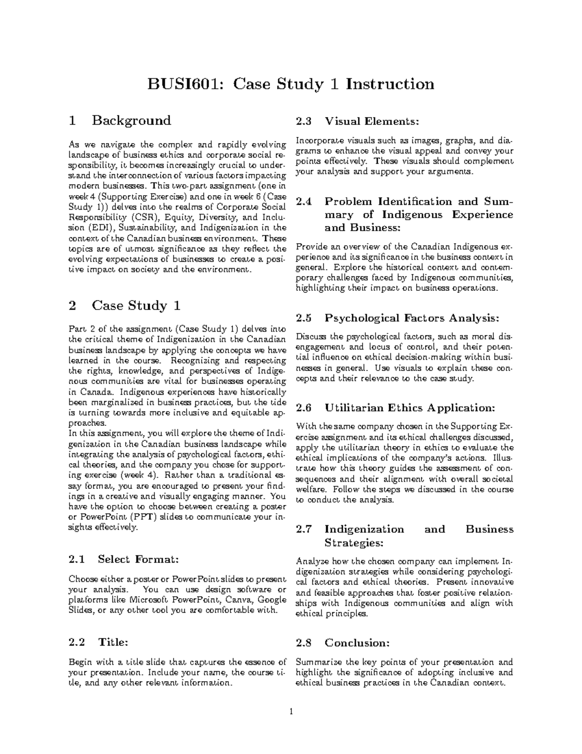 BUSI601- Case Study 1 Instruction 2 - This two-part assignment (one in ...