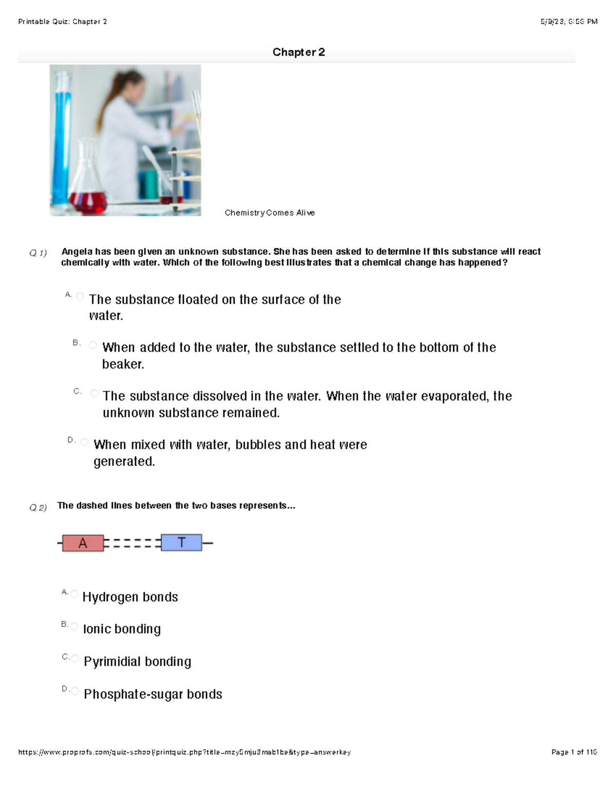 Chapter 2 :Chemistry comes alive (version 11) - Q) Angela has been ...