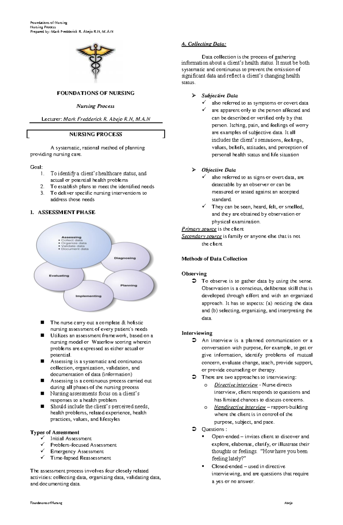 Nursing-Process-Handouts - Nursing Process Prepared by: Mark Fredderick ...