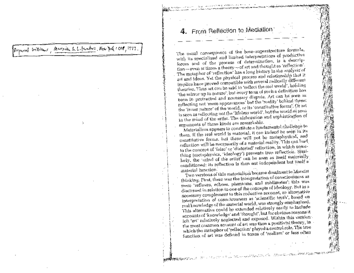 Williams marxism and literature 2.4 [from reflection to mediation ...