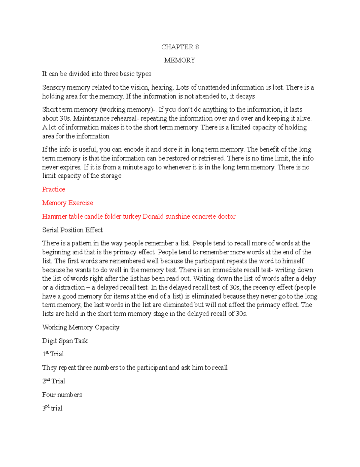 Psy 120 Memory - Prof James Reichert - CHAPTER 8 MEMORY It can be divided into three basic types ...