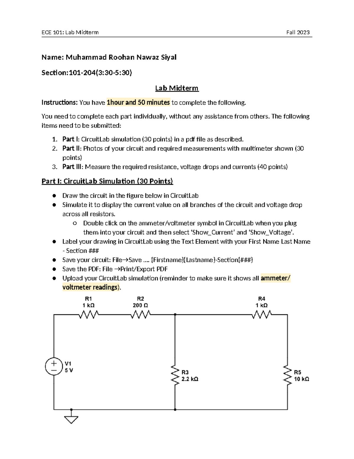 Lab Midterm - lab work - Name: Muhammad Roohan Nawaz Siyal Section:101 ... Lab Midterm - lab work - Name: Muhammad Roohan Nawaz Siyal Section:101 ...