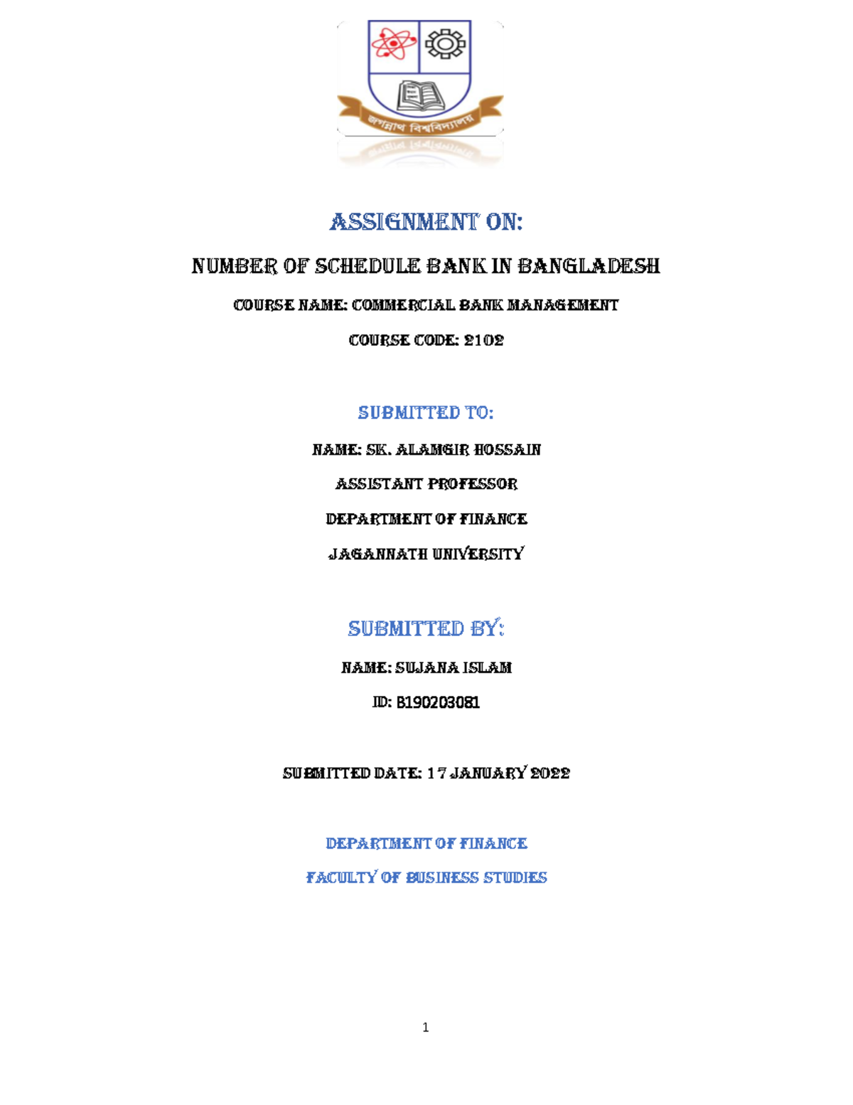 Assignment on Number of Schedule bankk - Assignment on: Number of ...