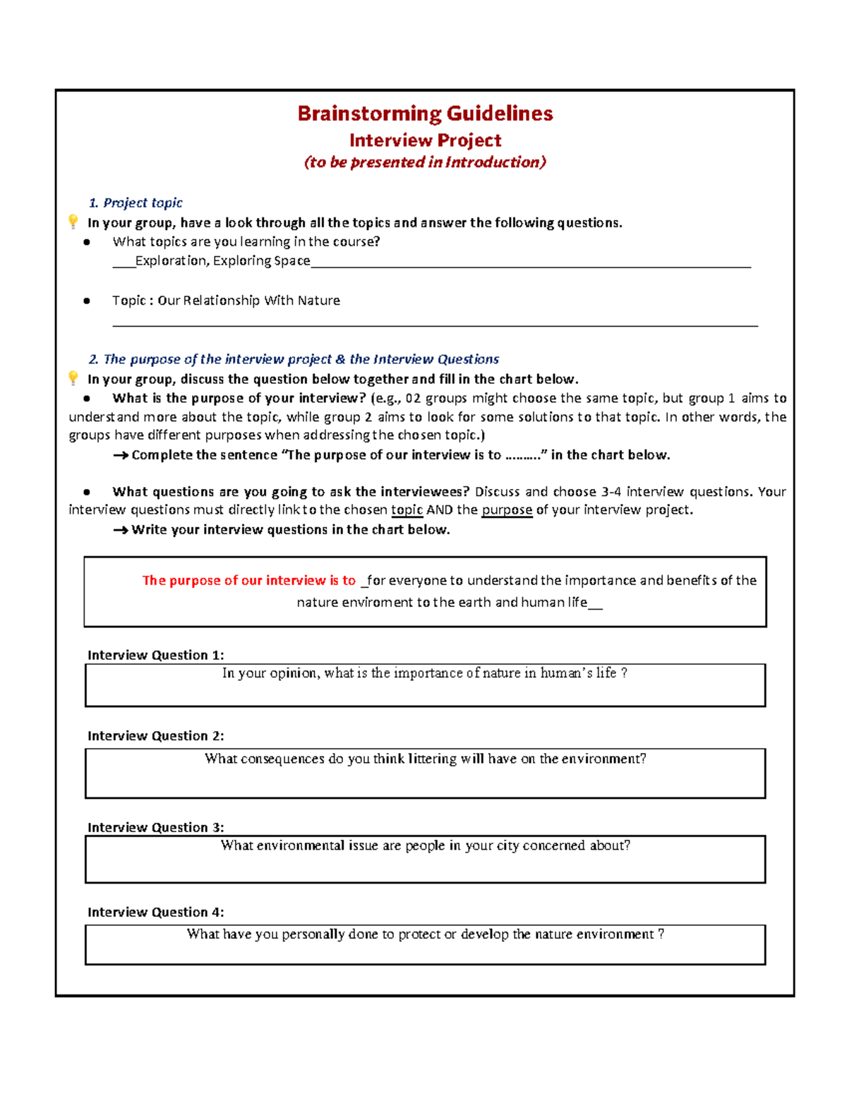 Project Interview Duong Hoang Phuc - Brainstorming Guidelines Interview Project (to be presented ...