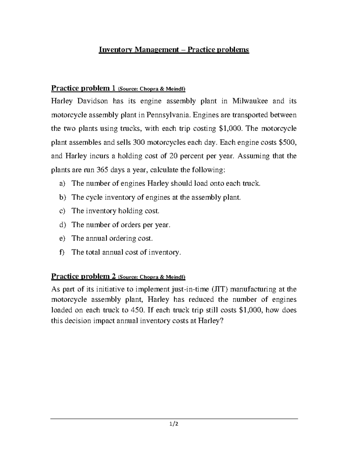 Practice Problems Inventory Management - 1/ Inventory Management – Practice problems Practice ...