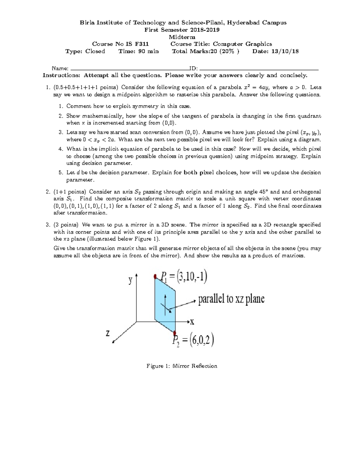 Mid Sem 6 1 - Previous year paper - Birla Institute of Technology and ...