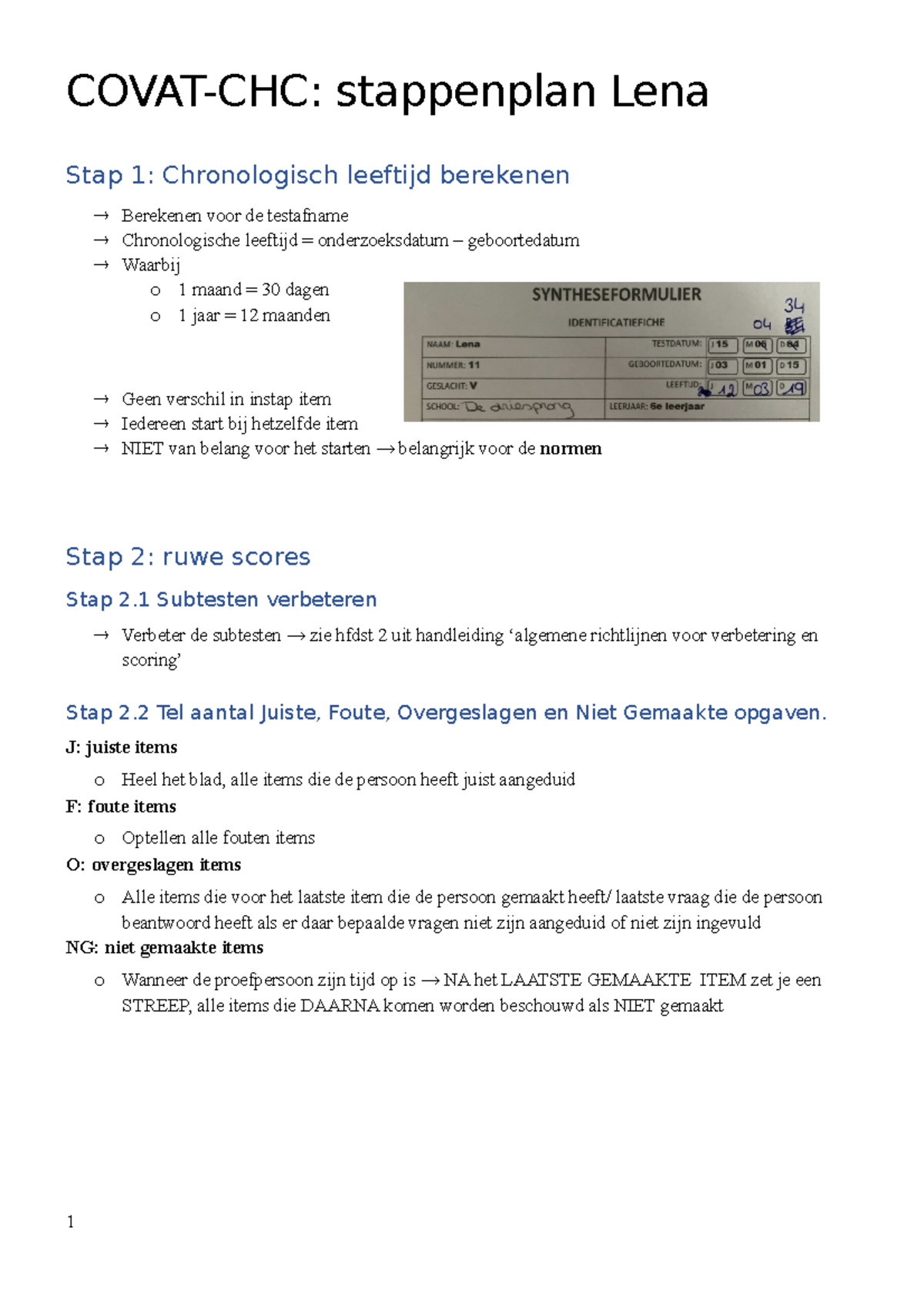 Covat CHC - samenvatting - COVAT-CHC: stappenplan Lena Stap 1 ...