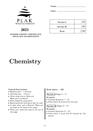 PEAK 2020 HSC Solutions - 2020 HSC Chemistry Exam Solutions Section I ...