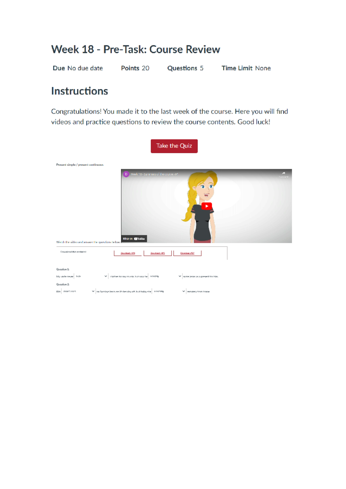 Week 18 - Pre-Task Course Review - Ingles II - Studocu