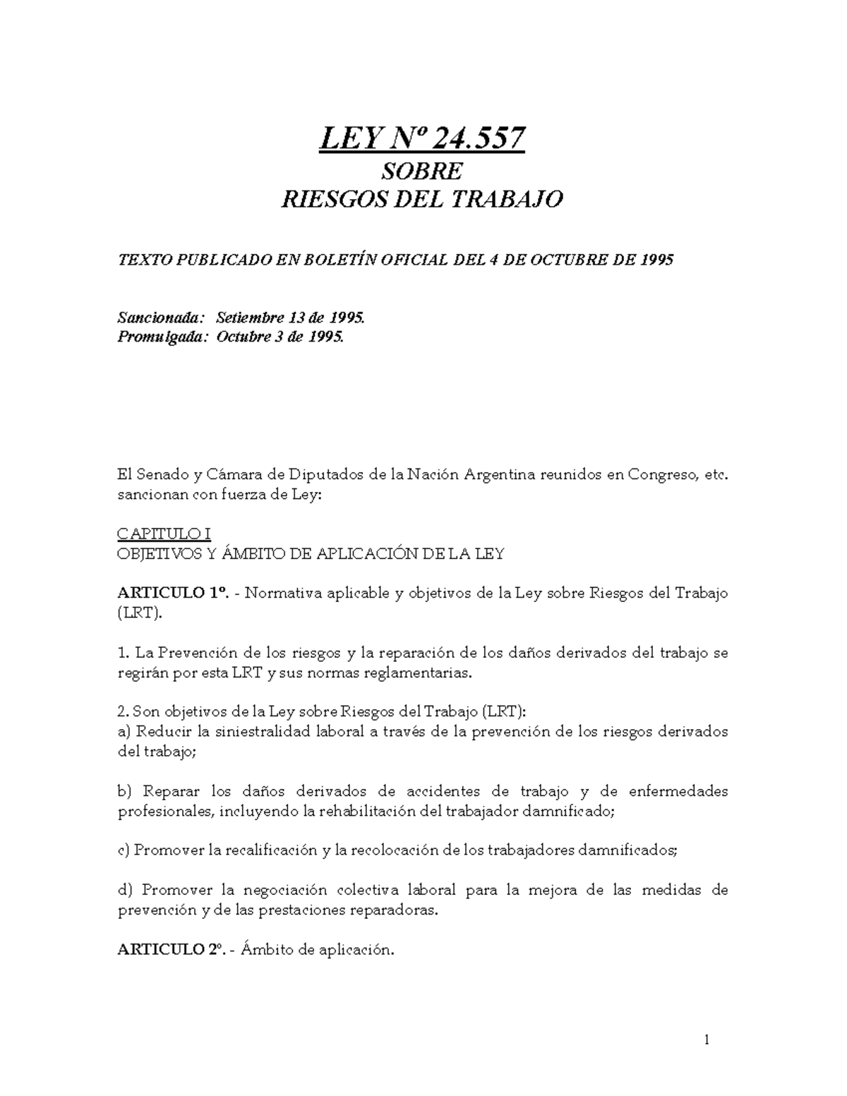 LEY-24 - Ley norma - LEY Nº 24. SOBRE RIESGOS DEL TRABAJO TEXTO ...