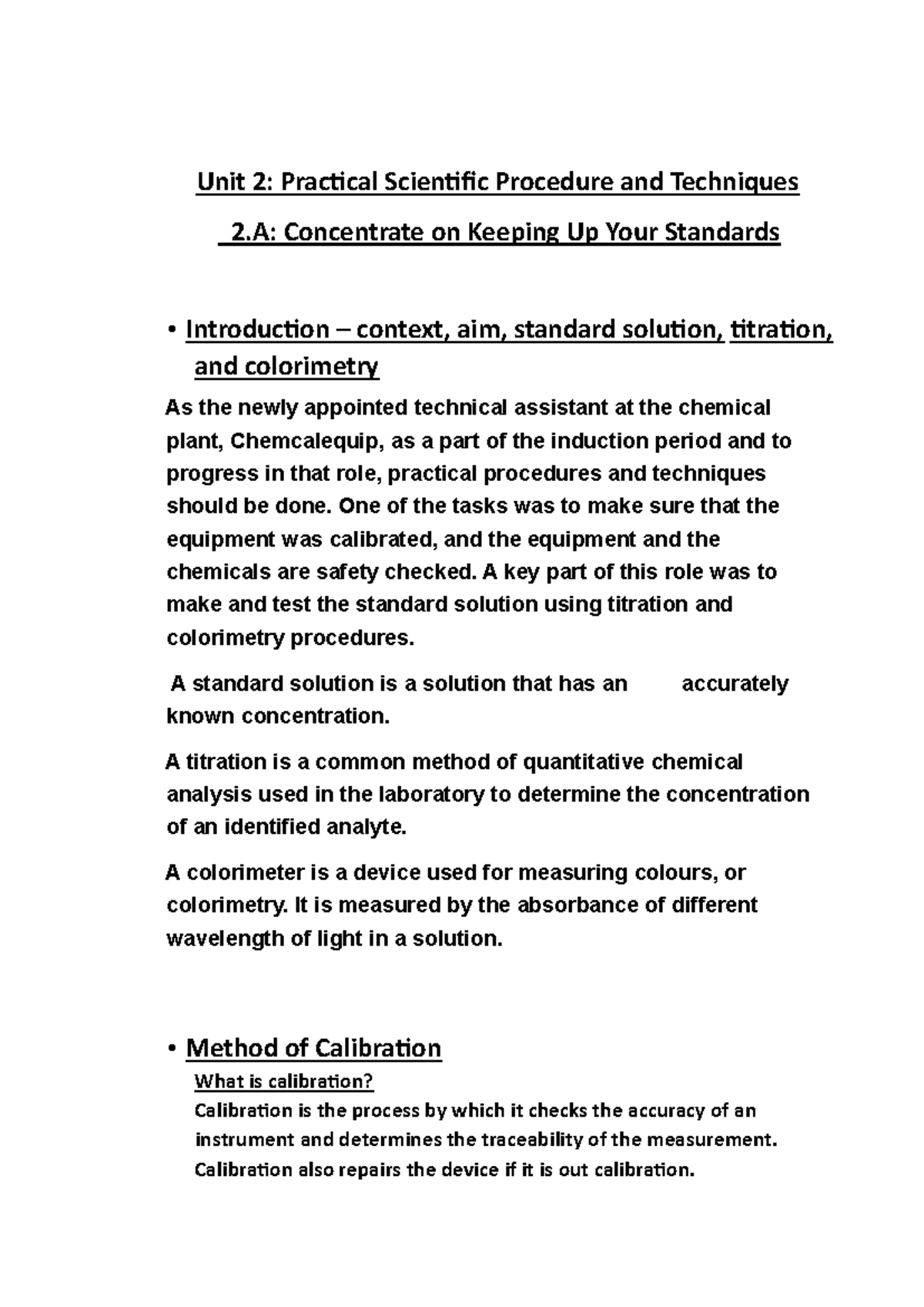 Unit 2 practical assignment - Unit 2: Practical Scientific Procedure and Techniques 2 ...