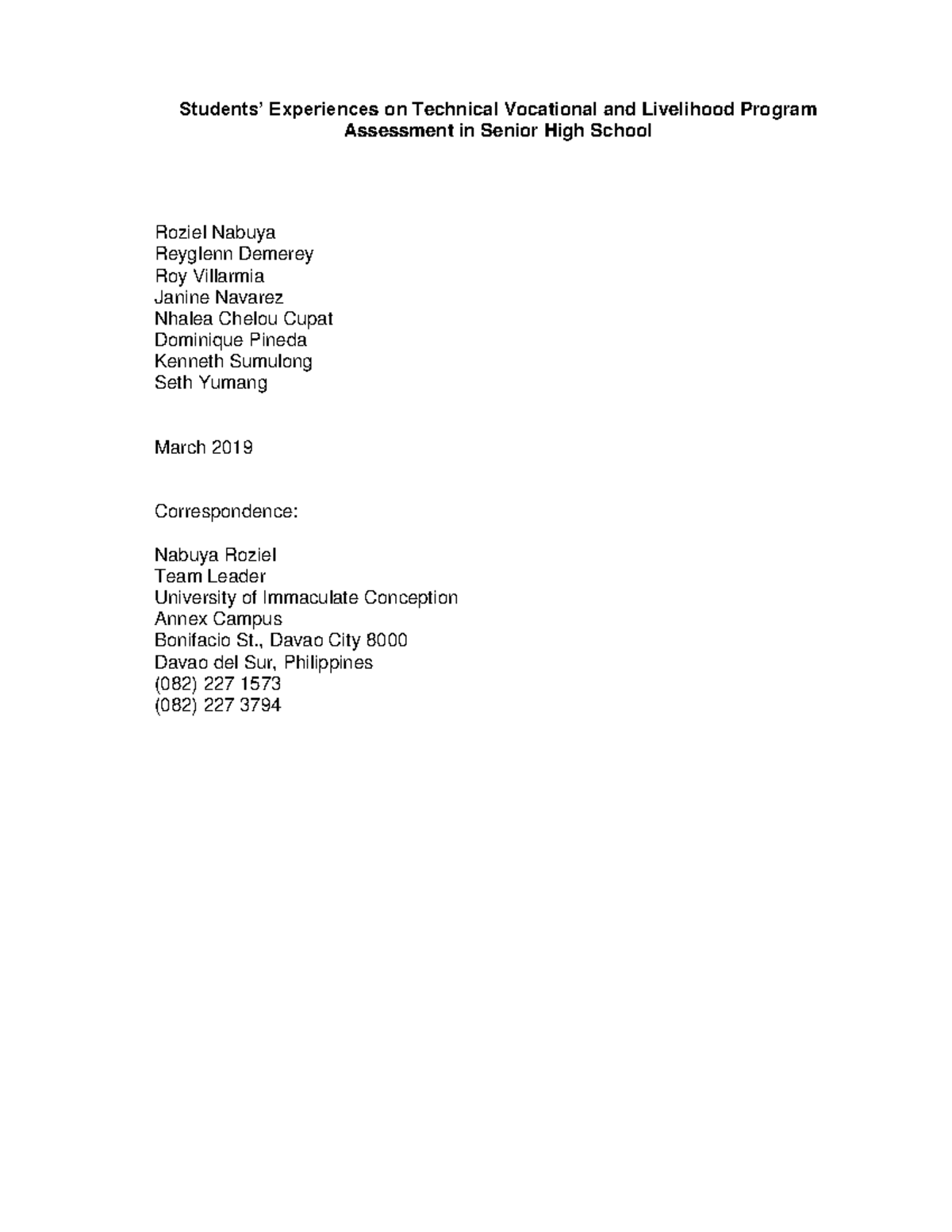 Students’ Experiences on Technical Vocational and Livelihood Program ...