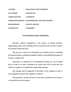 Essay Steps to Effective Strategic Management - COURSE : STRATEGIC ...