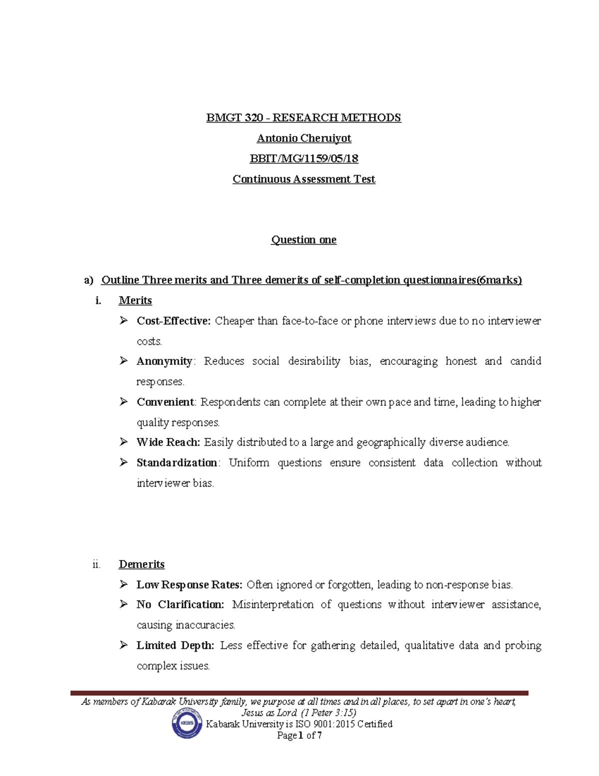 Research method cats - to guide students - BMGT 320 - RESEARCH METHODS ...