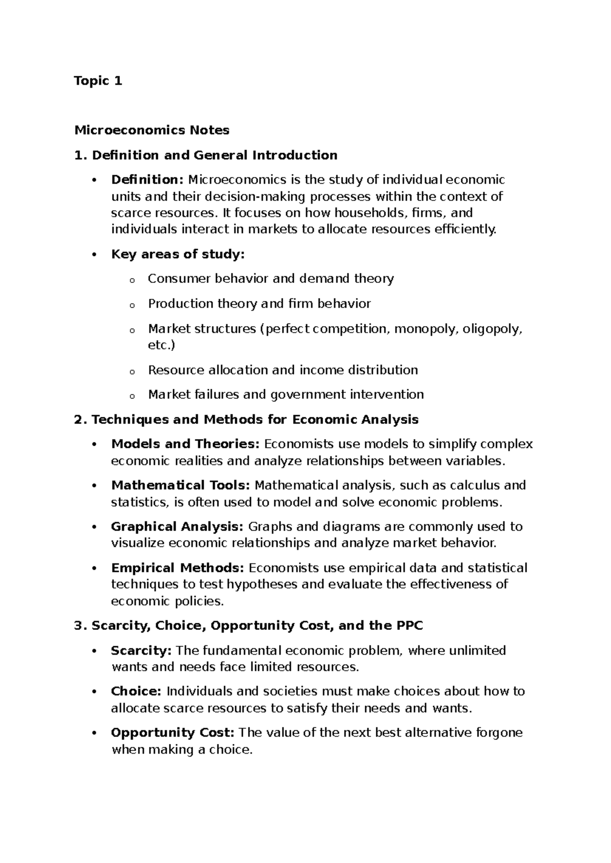 Microeconomics Notes - Basic Summary of Microeconomic topics - Topic 1 ...