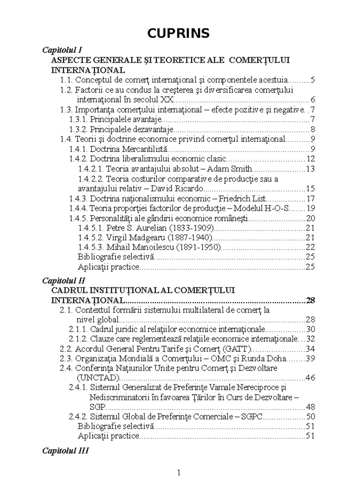 Comert International Si Politici Comerci - CUPRINS Capitolul I ASPECTE ...