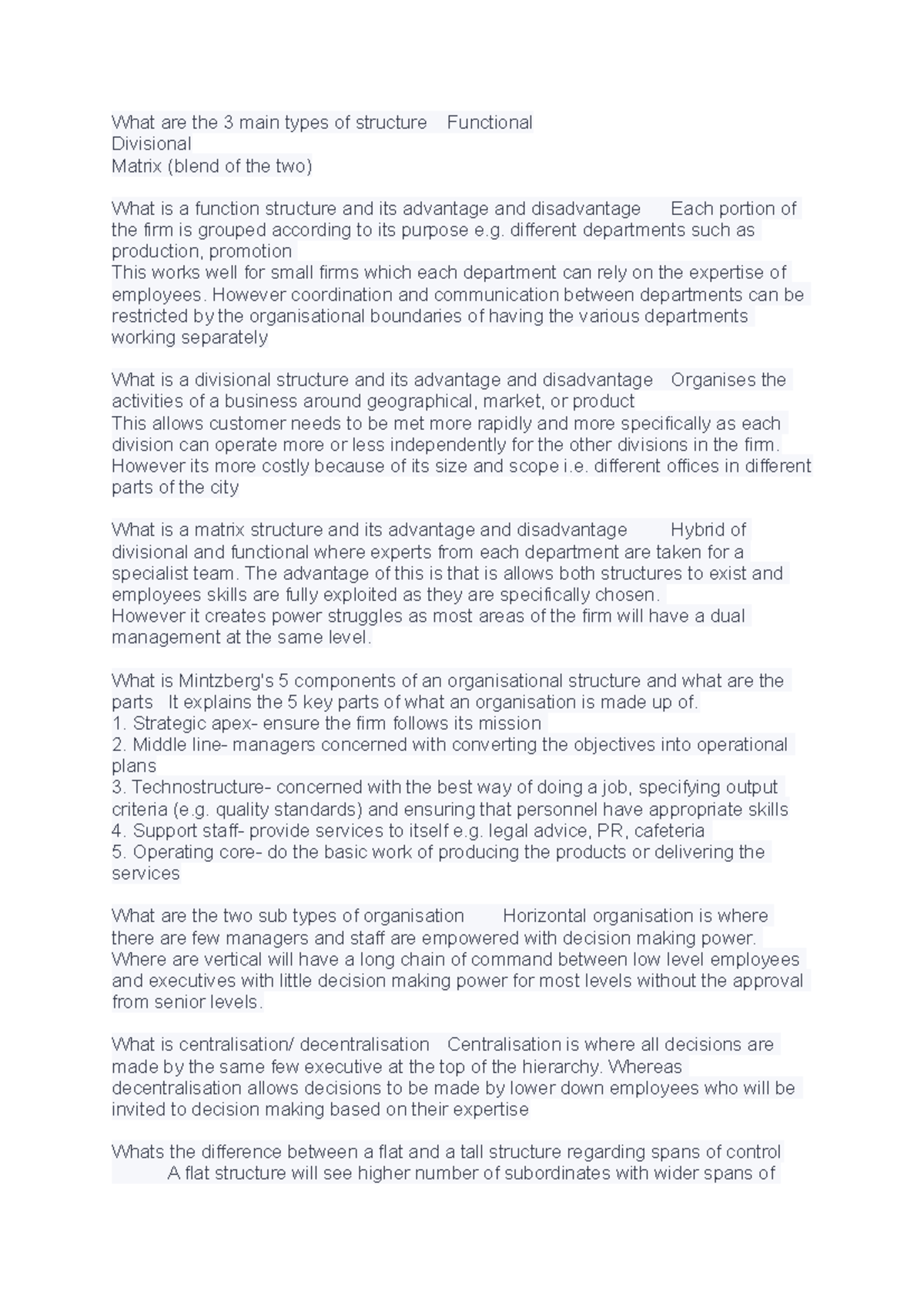 BEF 5&6 Structure and management - What are the 3 main types of ...