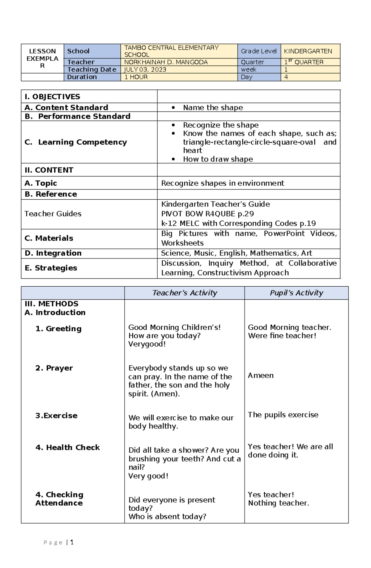 Kinder dlp - DLP - LESSON EXEMPLA R School TAMBO CENTRAL ELEMENTARY ...
