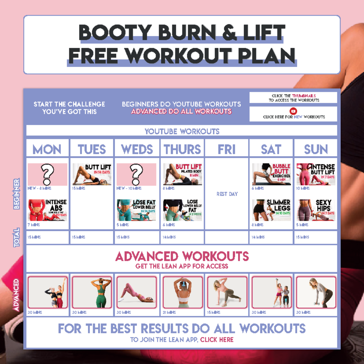 Booty Burn Lift - booty burn & lift free Workout plan start the ...