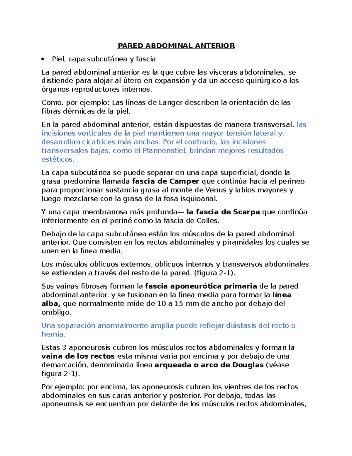 Pared Abdominal Anterior - PARED ABDOMINAL ANTERIOR Piel, capa ...