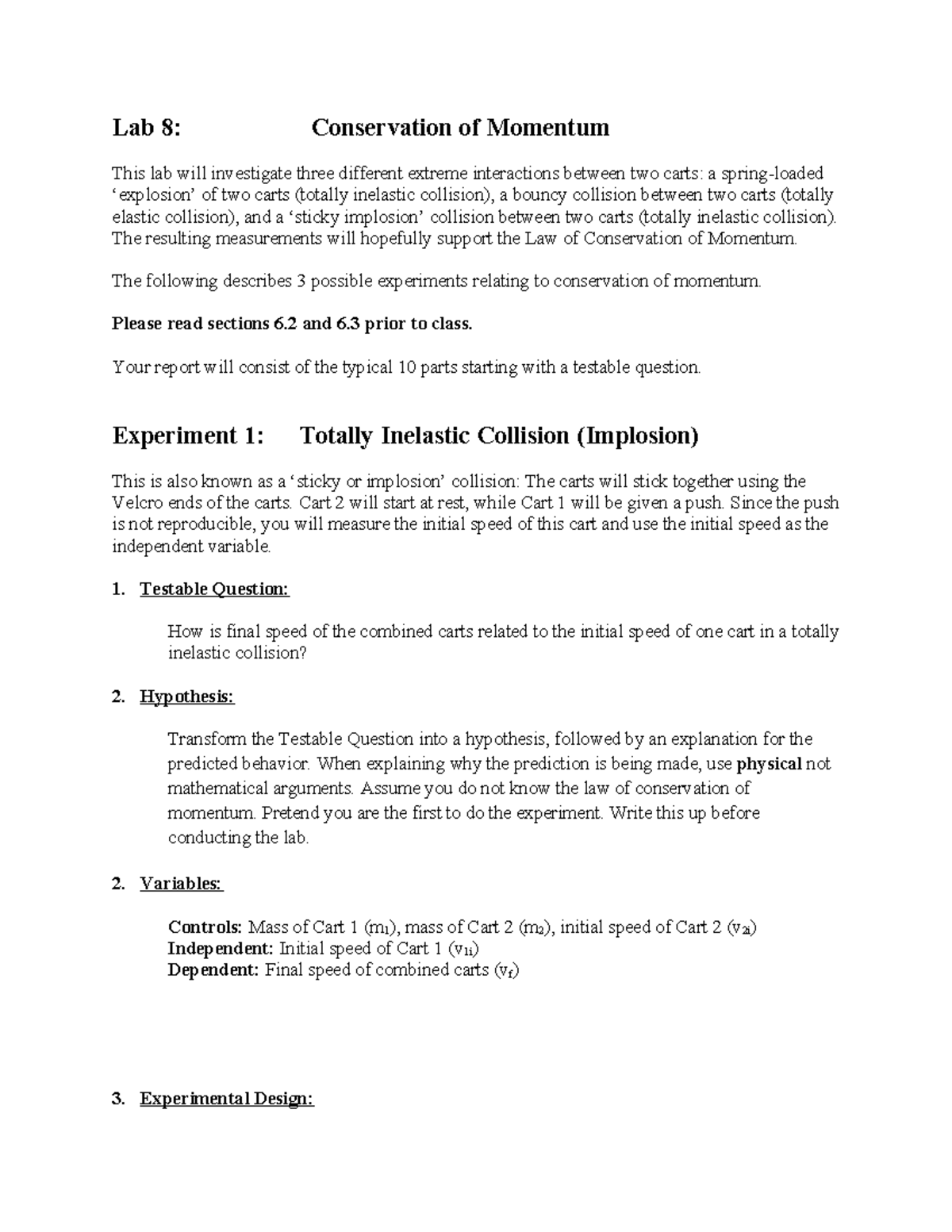 Lab 8 PHY-111 lab report - Lab 8: Conservation of Momentum This lab ...