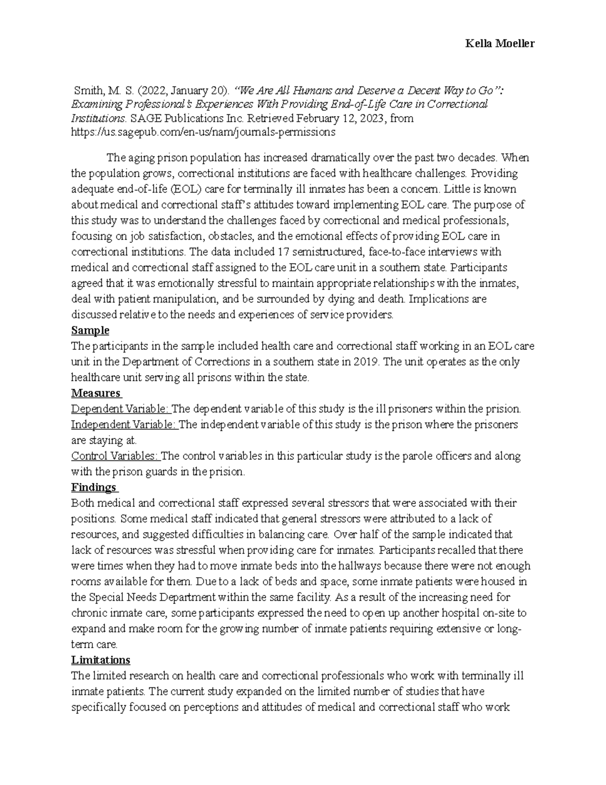 Article Summary 1 - its a writing assingment - Kella Moeller Smith, M ...