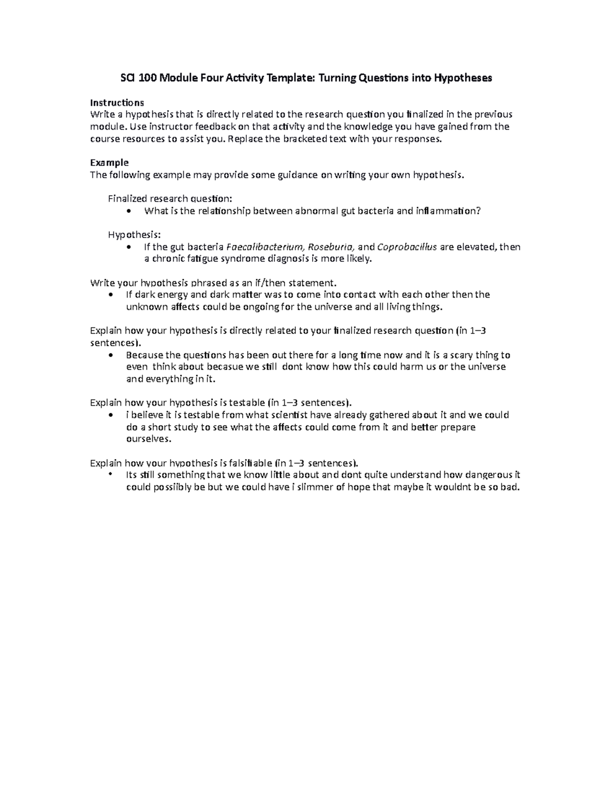 SCI 100 Module Four Activity Template - Use instructor feedback on that ...