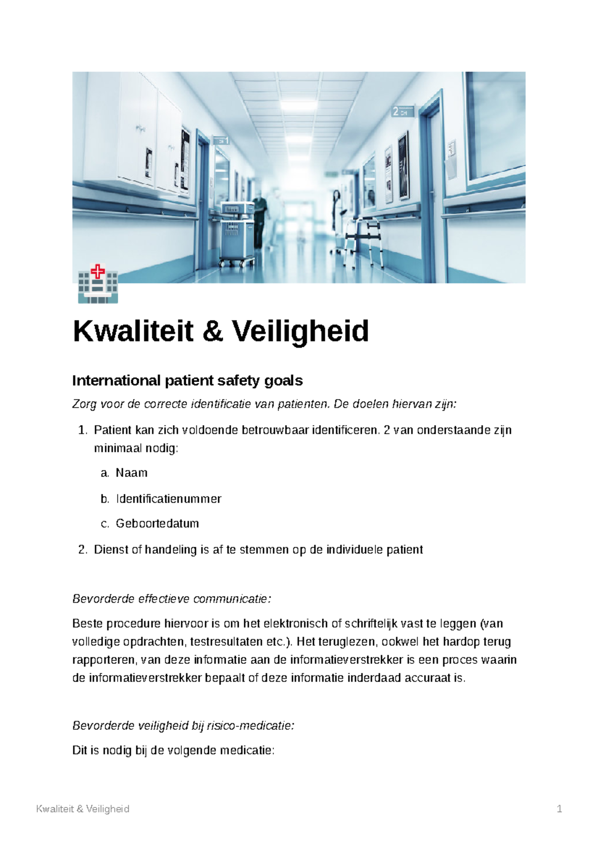 Kwaliteit Veiligheid - opdracht - 🏥 Kwaliteit & Veiligheid International patient safety goals ...