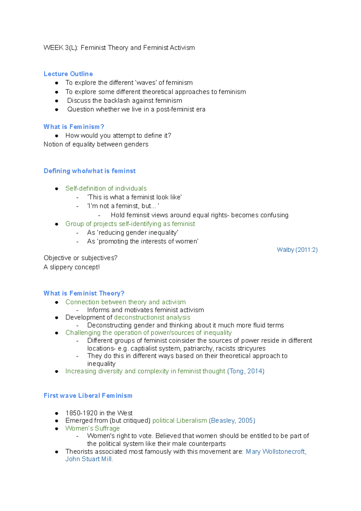 WEEK 3(L) Feminist Theory and Feminist Activism - ..’ - Hold feminsit ...