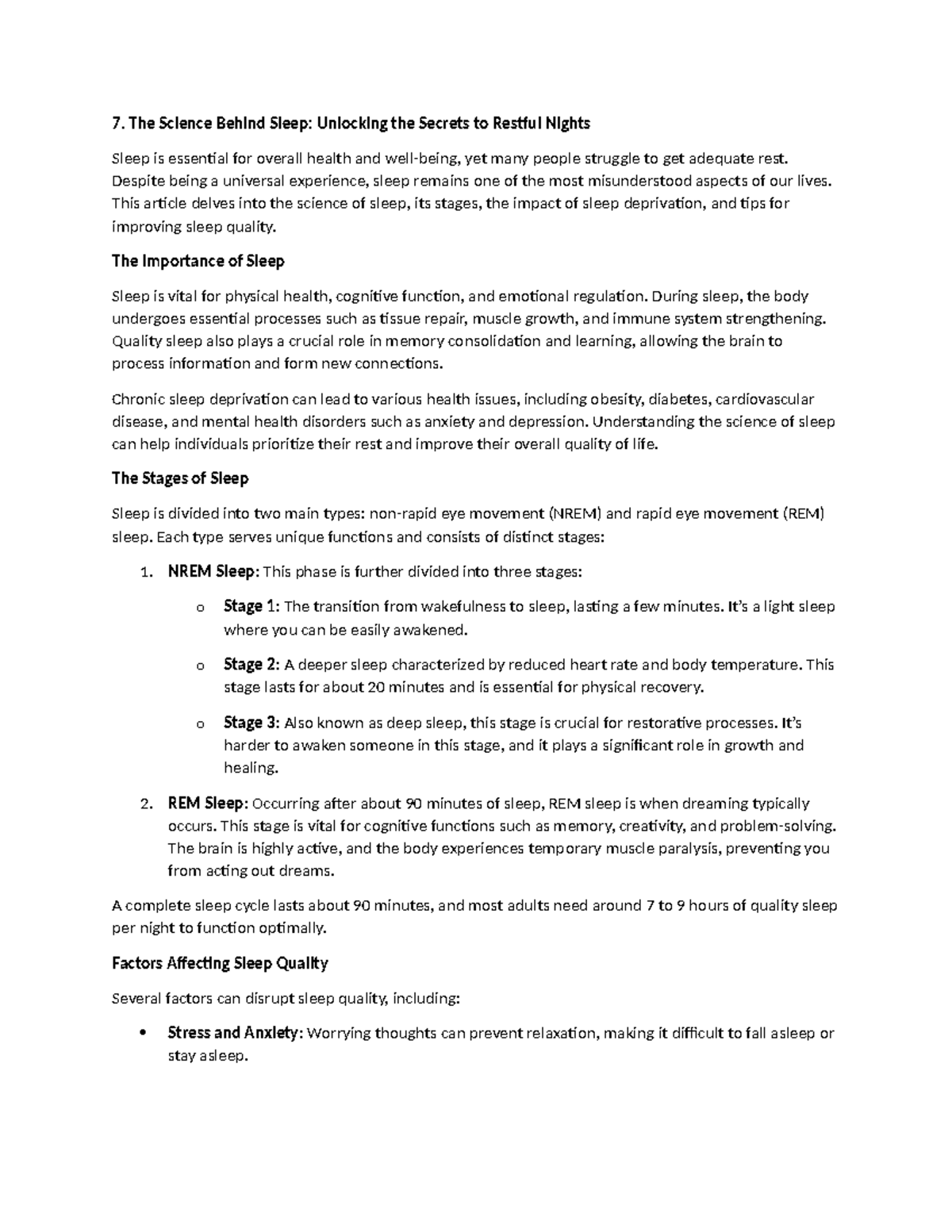 Article 1 - The Science Behind Sleep: Unlocking the Secrets to Restful ...