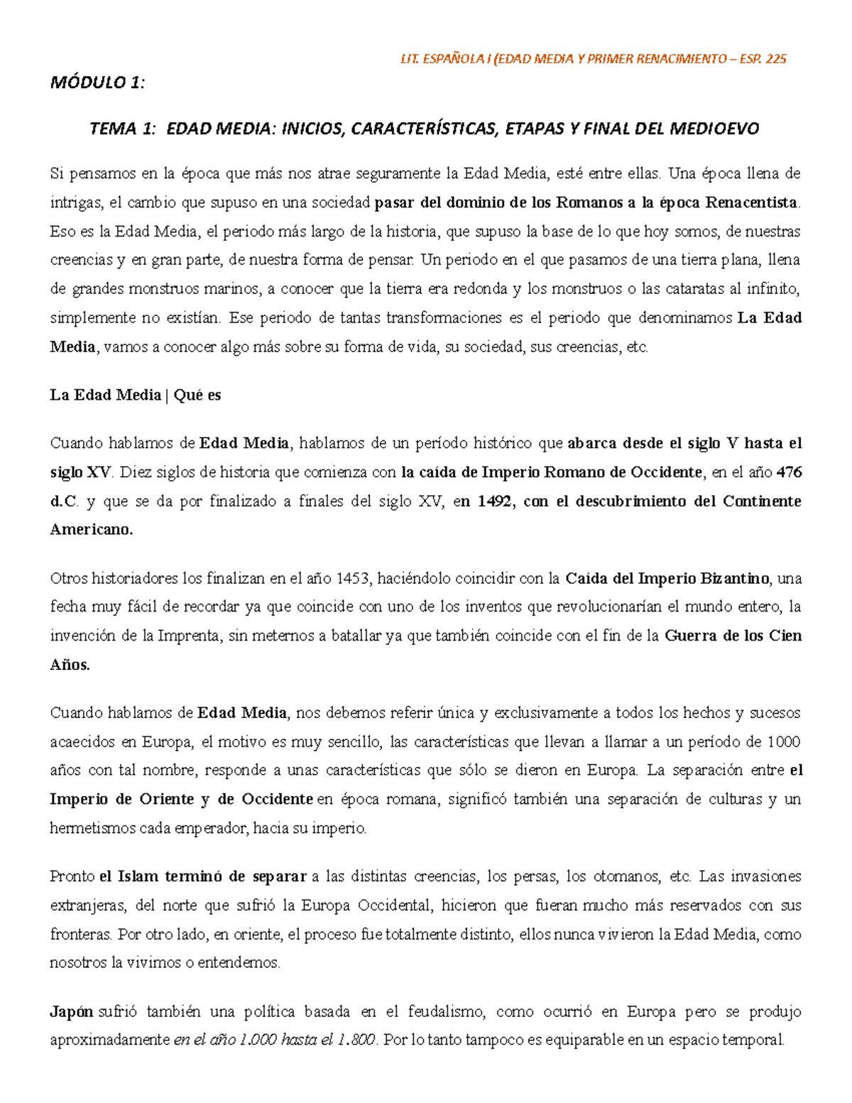 Módulo 1 Tema 1 Edad Media Sus inicios - LIT. ESPAÑOLA I (EDAD MEDIA Y ...