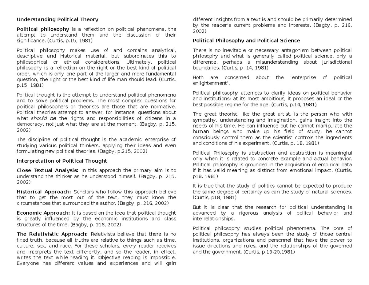 Pol Theory Reviewer - Understanding Political Theory Political ...