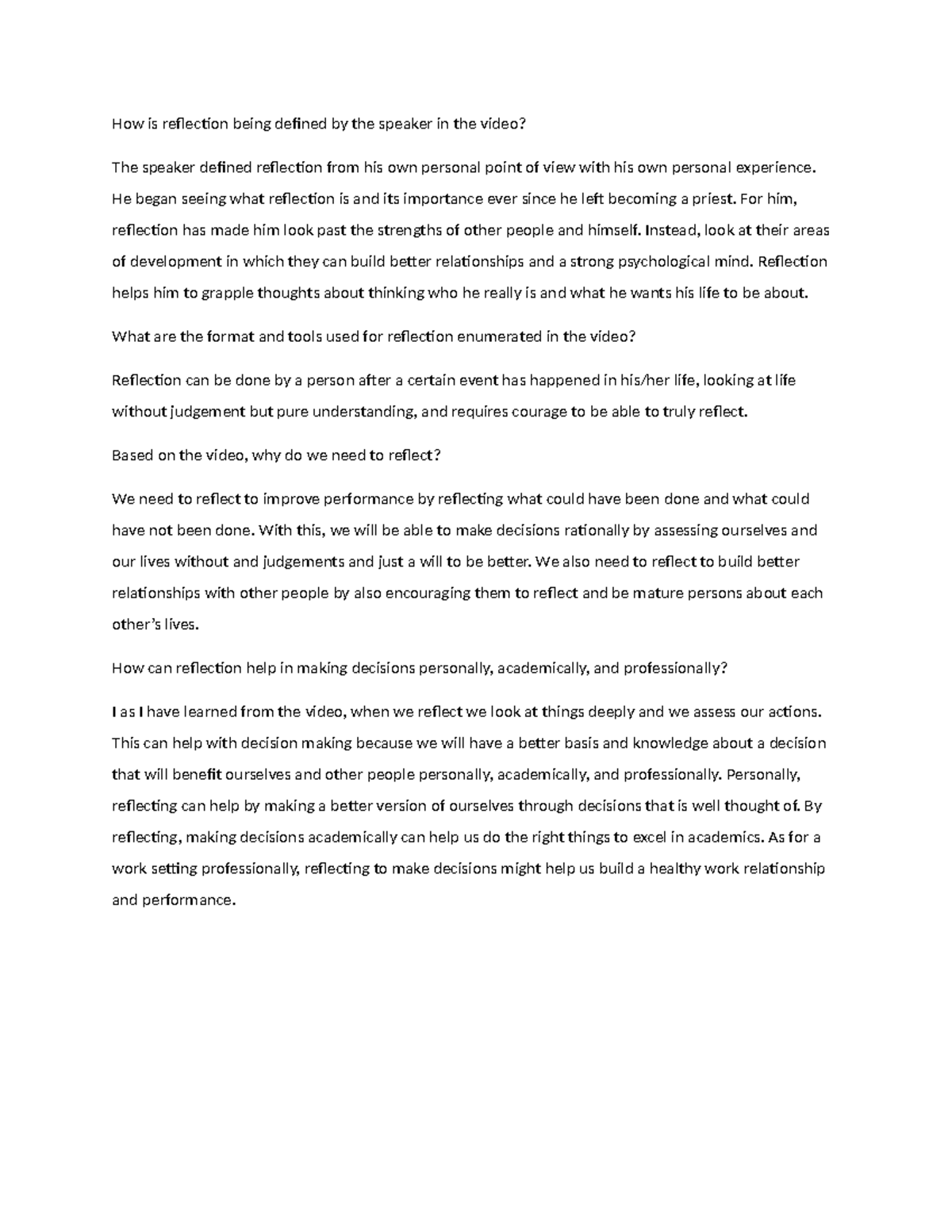 Reflection - ESSAY - How is reflection being defined by the speaker in ...