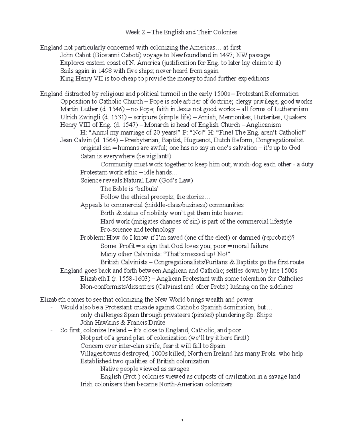 Am Hist A 2 The English and Their Colonies - Week 2 – The English and ...