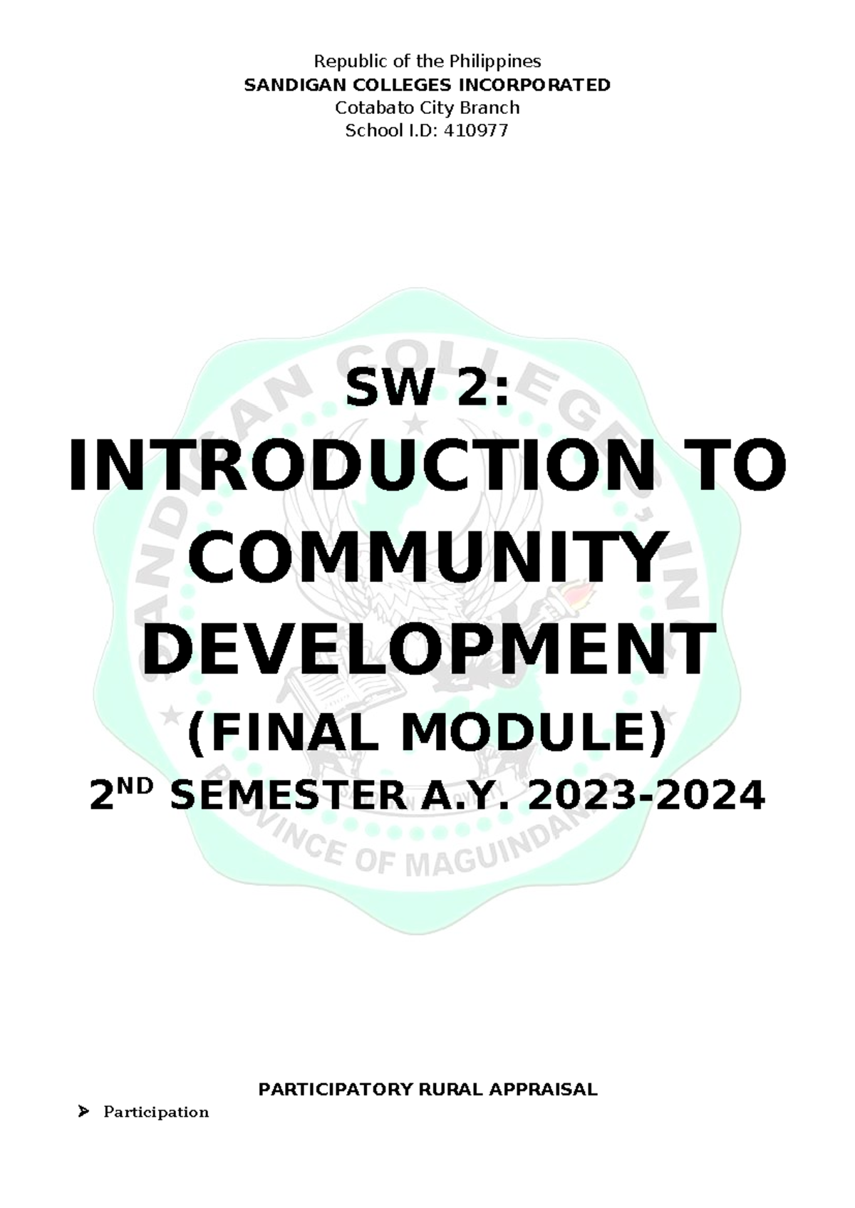 SW2- Final- Module - Republic of the Philippines SANDIGAN COLLEGES ...