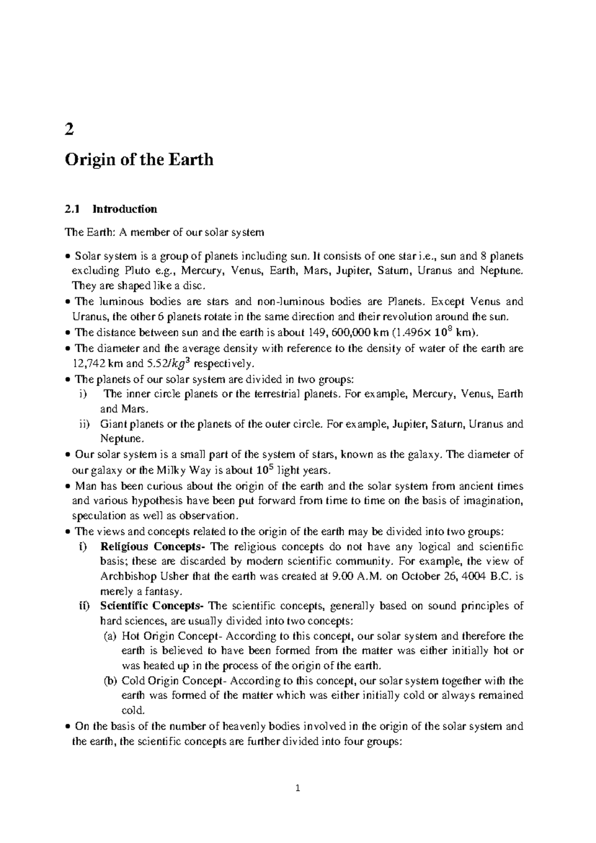 2. Origin of the Earth - Geomorphology - 2 Origin of the Earth 2 ...