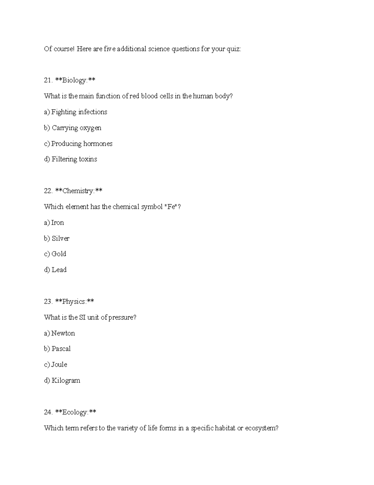 Science Quiz Test Your Knowledge.edited - Of course! Here are five ...